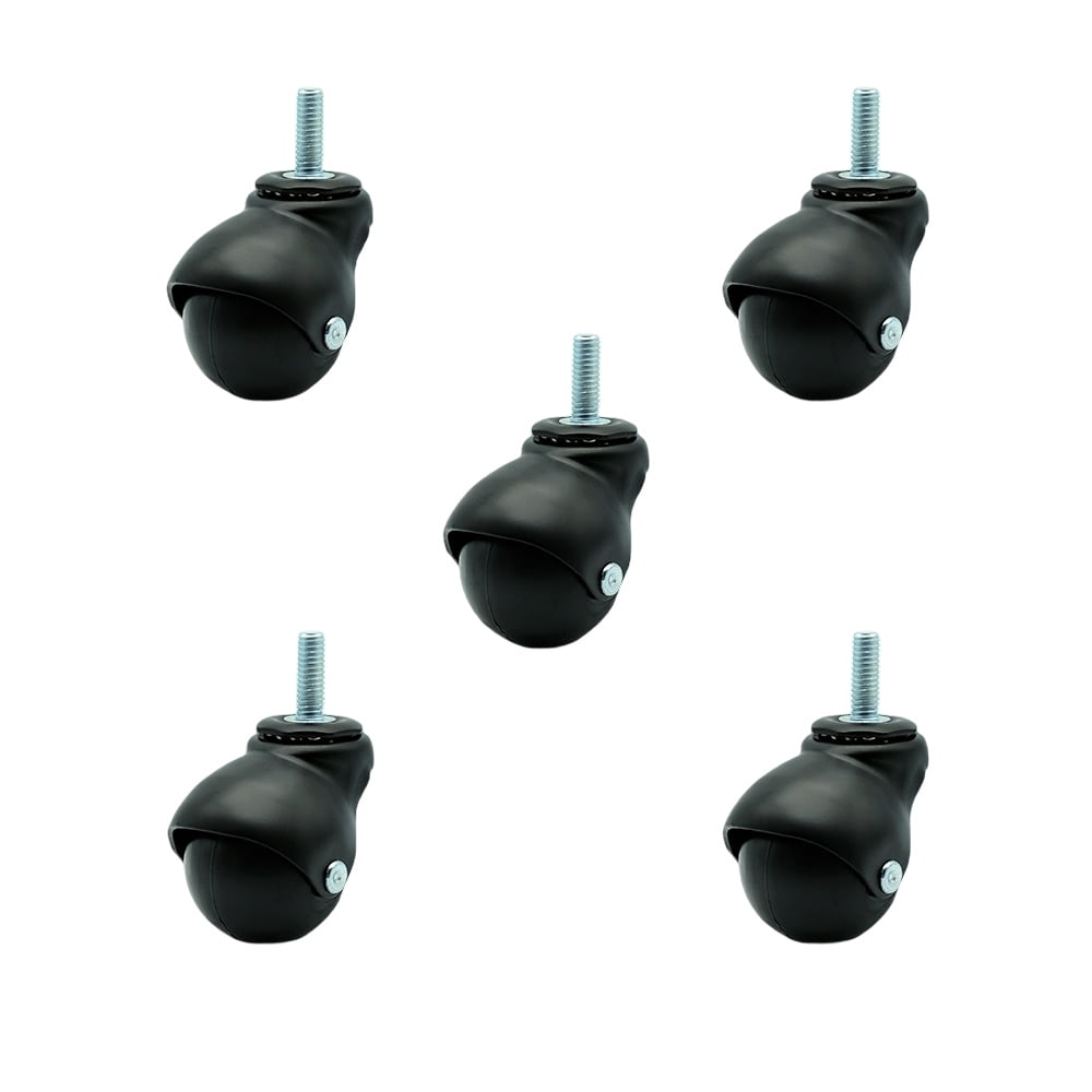2 Inch Flat Black Hooded 3/8 Inch Threaded Stem Ball Casters Set of 5 ...