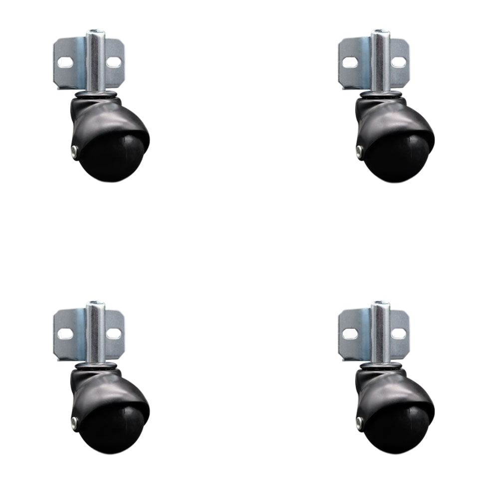2 Inch Flat Black Polyolefin Ball Caster – Side Mount Bracket – Set of ...