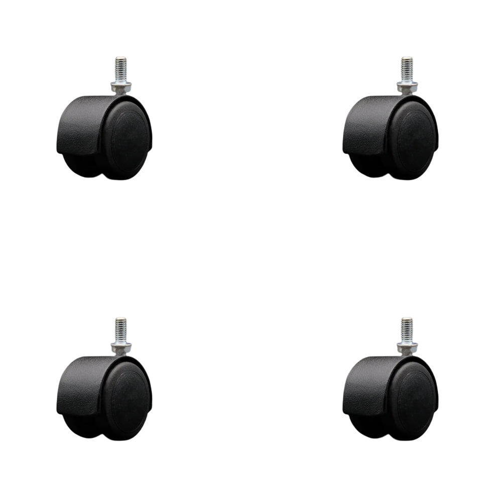 2 Inch Floor Safe Black Hooded Twin Wheel Caster 3/8 Threaded Stem Set ...
