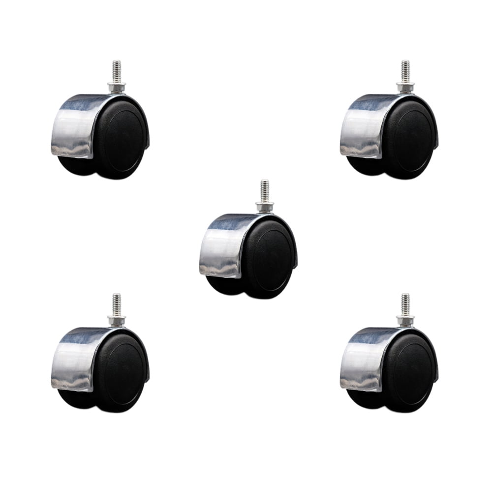2 Inch Floor Safe Chrome Hooded Twin Wheel Caster 1/4 Threaded Stem Set ...