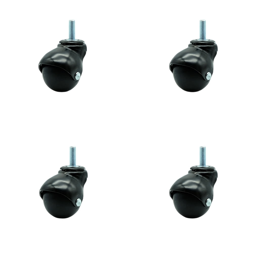 2 Inch Gloss Black Hooded 3/8 Inch Threaded Stem Ball Casters Set of 4 ...