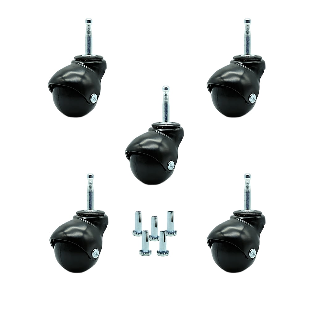 2 Inch Gloss Black Hooded Grip Neck Ball Casters Set of 5 Service ...