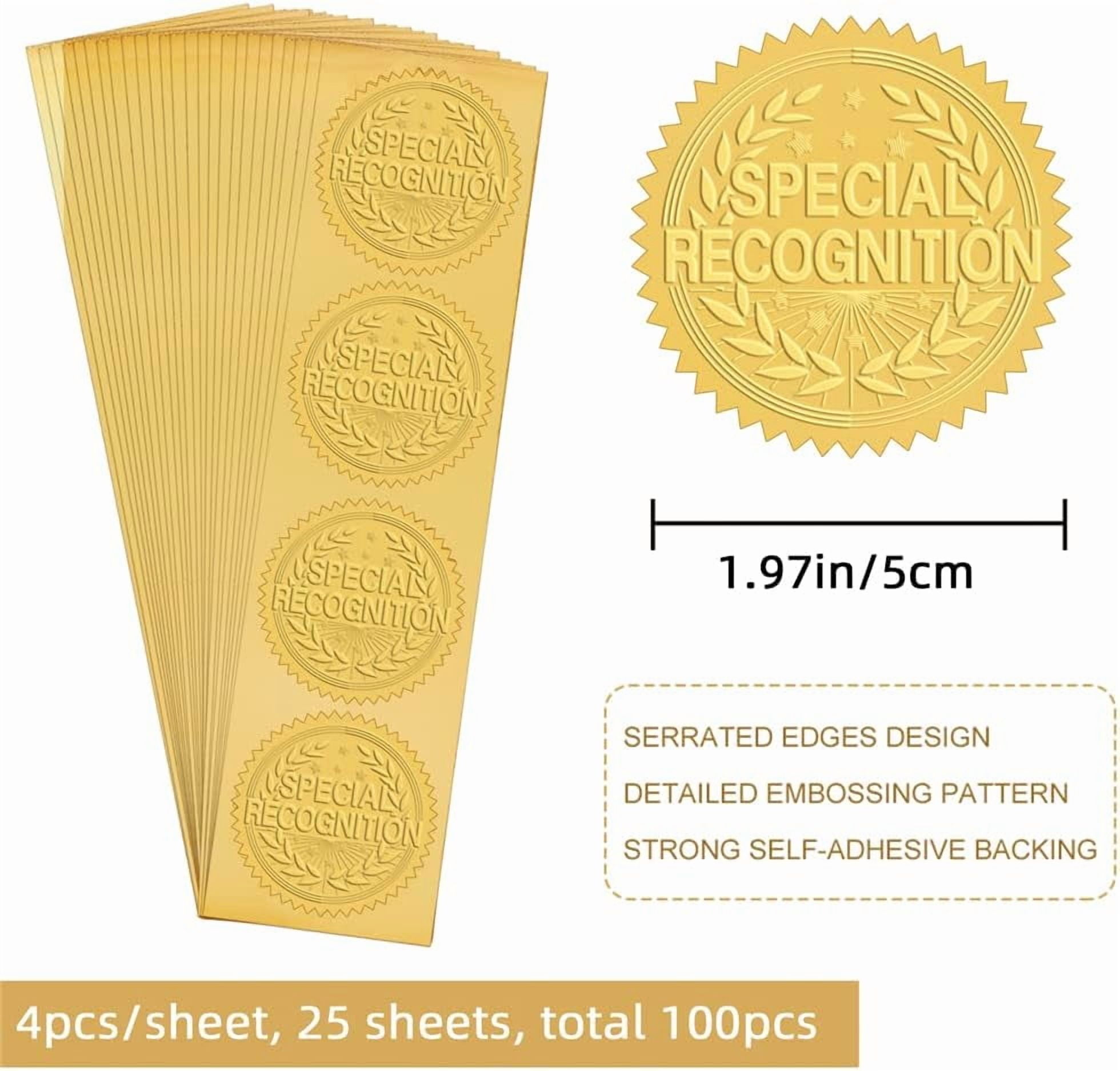 2 Inch Gold Embossed Envelope Seals Stickers Special Recognition 100pcs ...