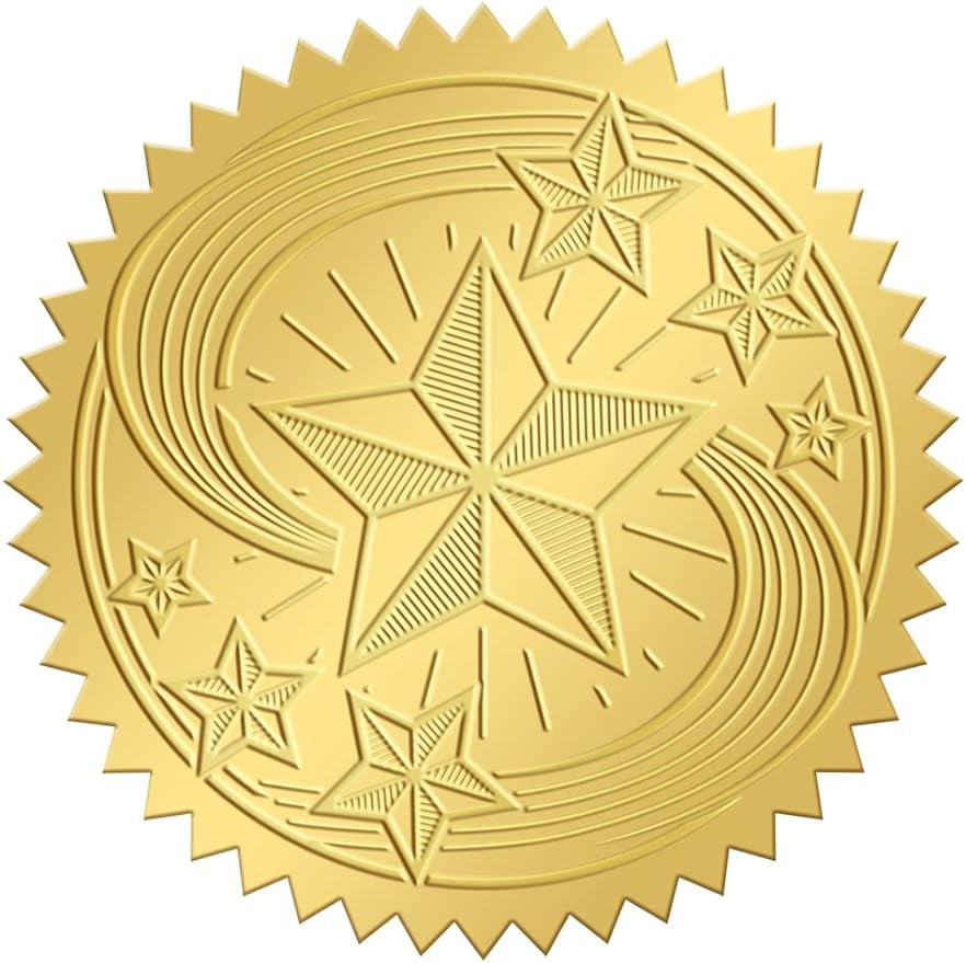 2 Inch Gold Embossed Envelope Seals Stickers Star 100pcs Adhesive ...
