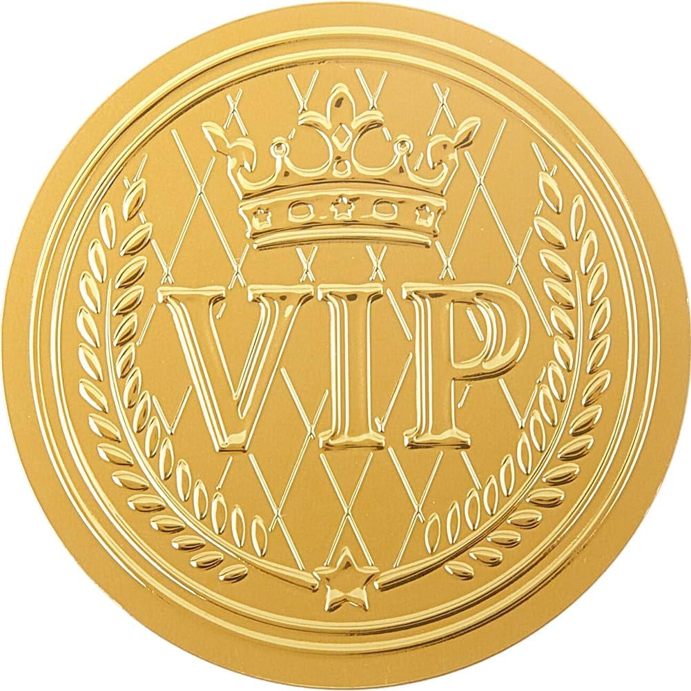 2 Inch Gold Embossed Envelope Seals Stickers VIP Crown 100pcs Adhesive ...