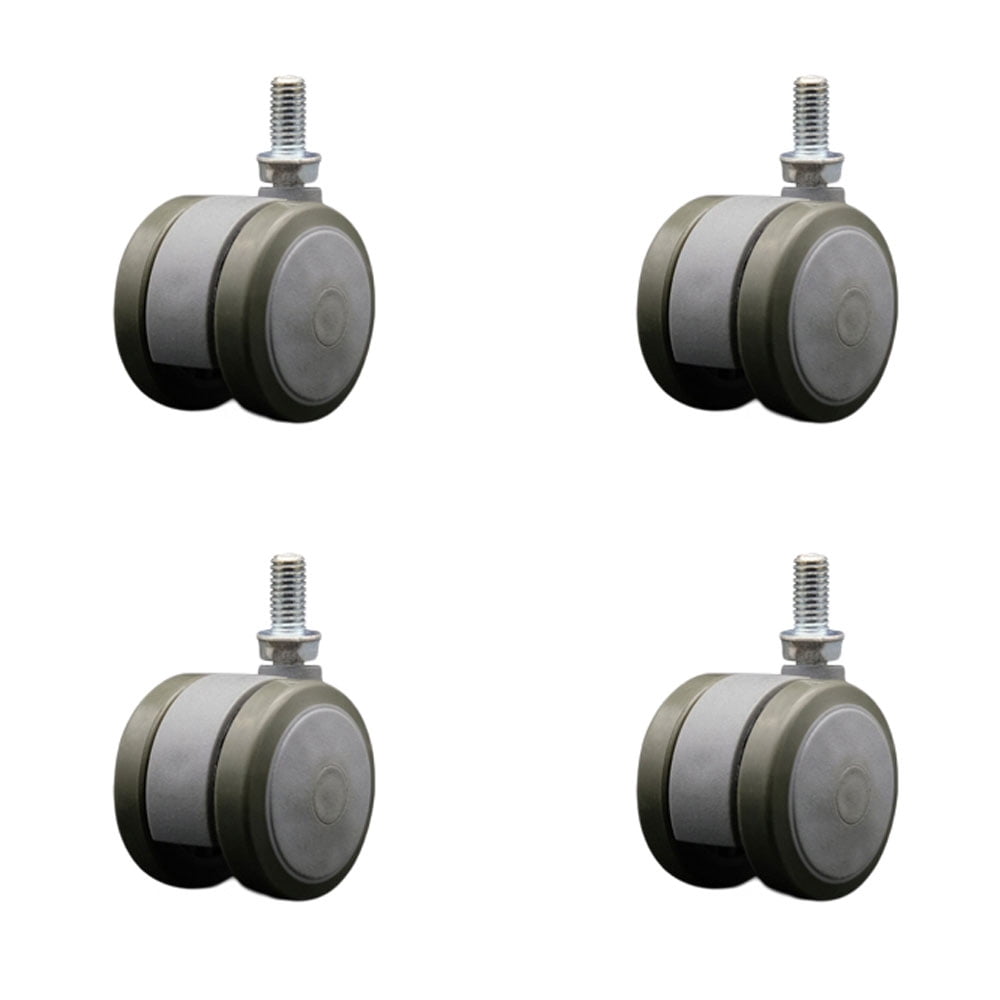 2 Inch Gray Floor Safe Twin Wheel Casters 3/8 Threaded Stem Set of 4 ...