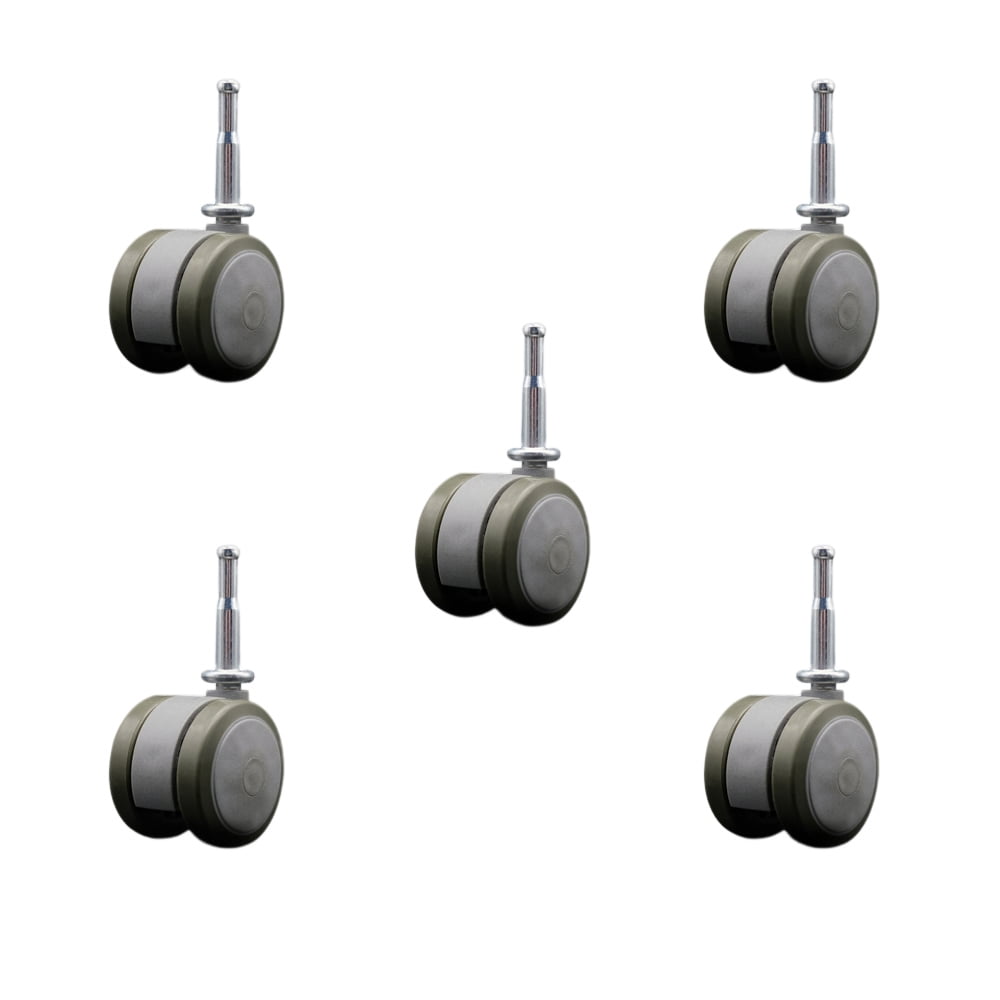 2 Inch Gray Floor Safe Twin Wheel Casters 5/16 Grip Neck Stem Set of 5 ...