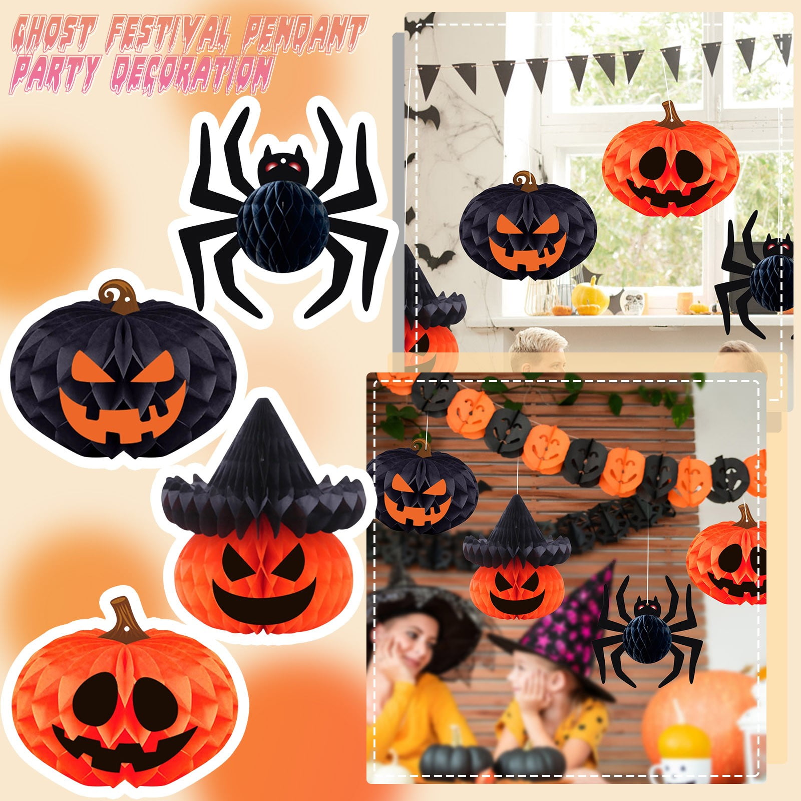 2 Inch Halloween Room Decorations Honeycomb Ball Ornament Pumpkin ...