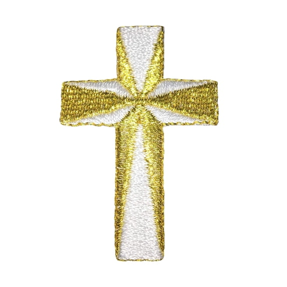 2 Inch Latin Cross - White/Gold - Religious/Christian - Embroidered ...