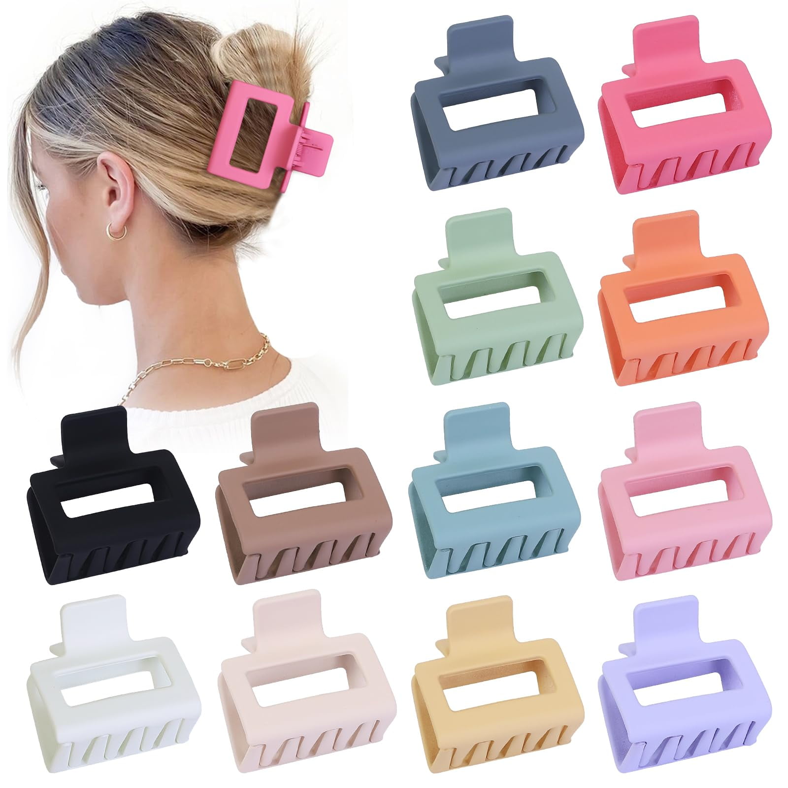 2 Inch Medium Hair Claw Clips 12 Pcs Square Hair Clips for Thin Hair ...