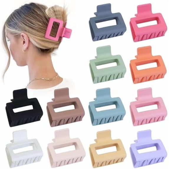 2 Inch Medium Hair Claw Clips 12 count Square Hair Clips for Thin Hair ...