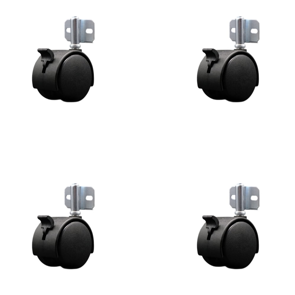 2 Inch Nylon Twin Wheel Casters with Brakes and Side Mount Brackets Set ...