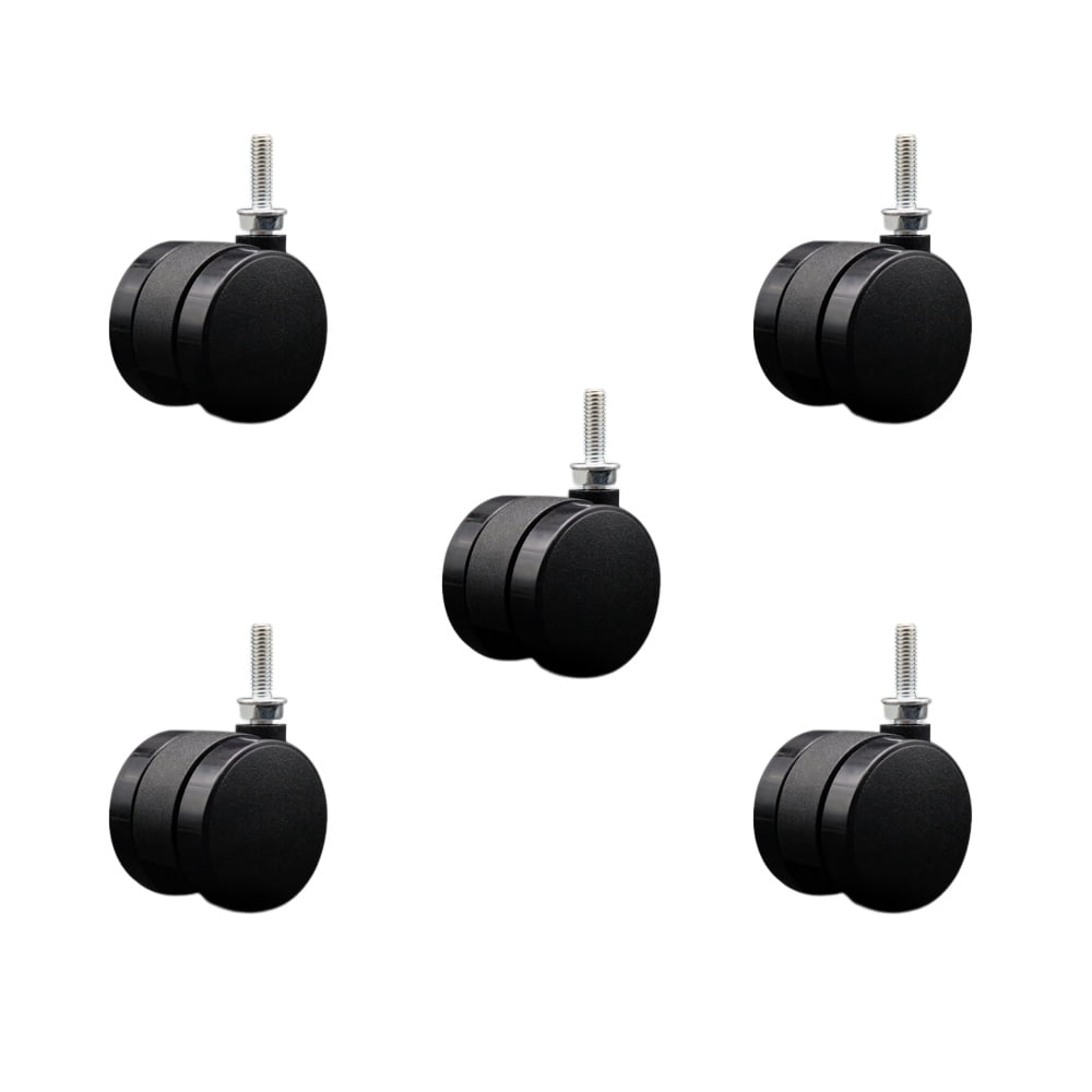 2 Inch Office Chair Casters Nylon Twin Wheel 5/16 Threaded Stem Set of ...