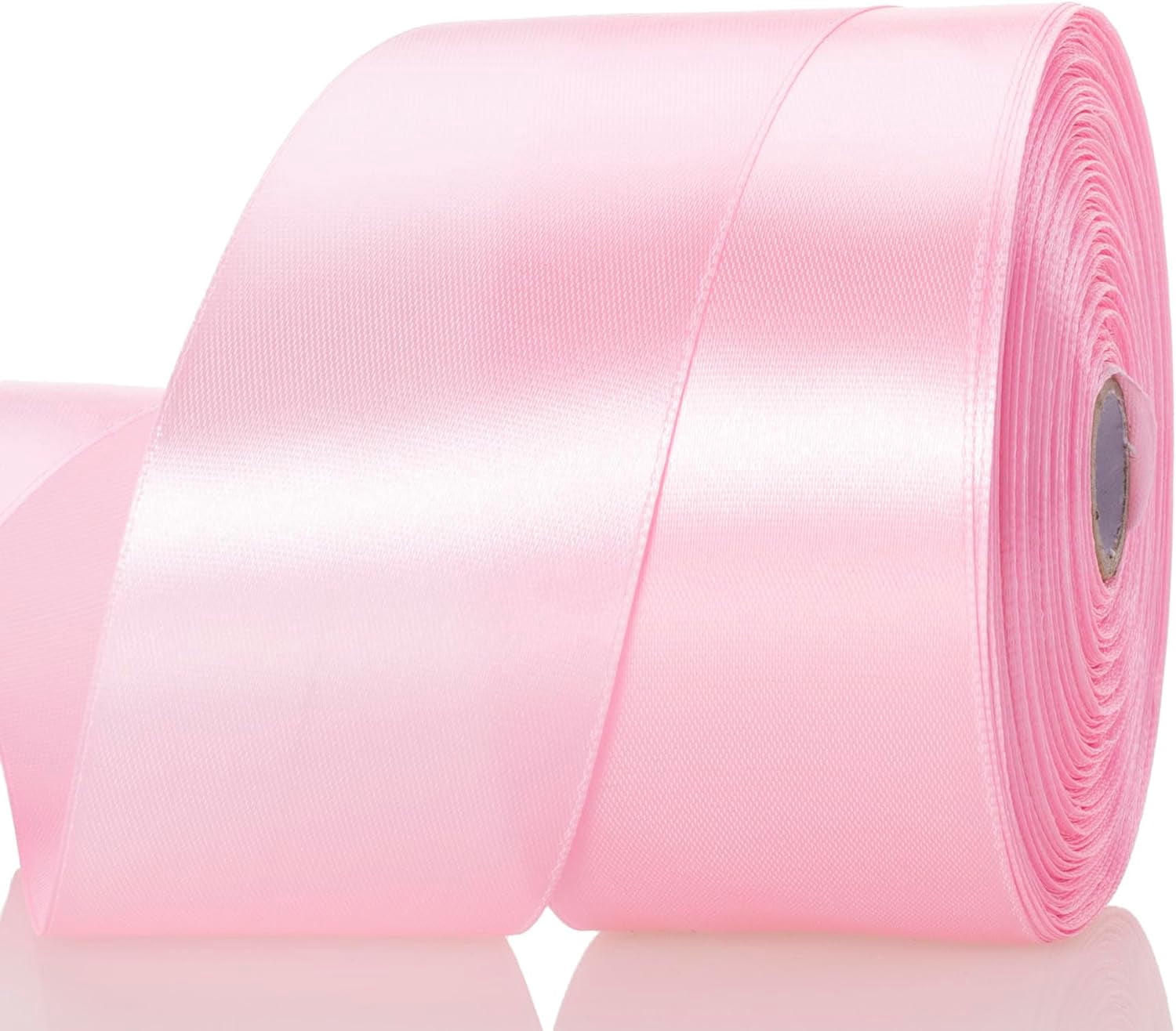 2 Inch Pink Solid Satin Ribbon, 50 Yards Craft Fabric Ribbon for Gift ...