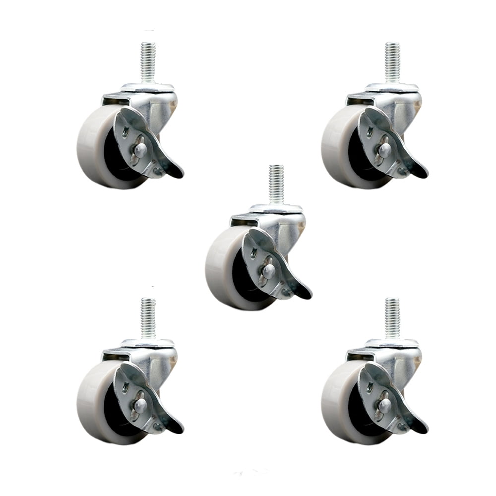 2 Inch Polyurethane Wheel 5/16 Threaded Stem Caster Set with Brakes Set ...