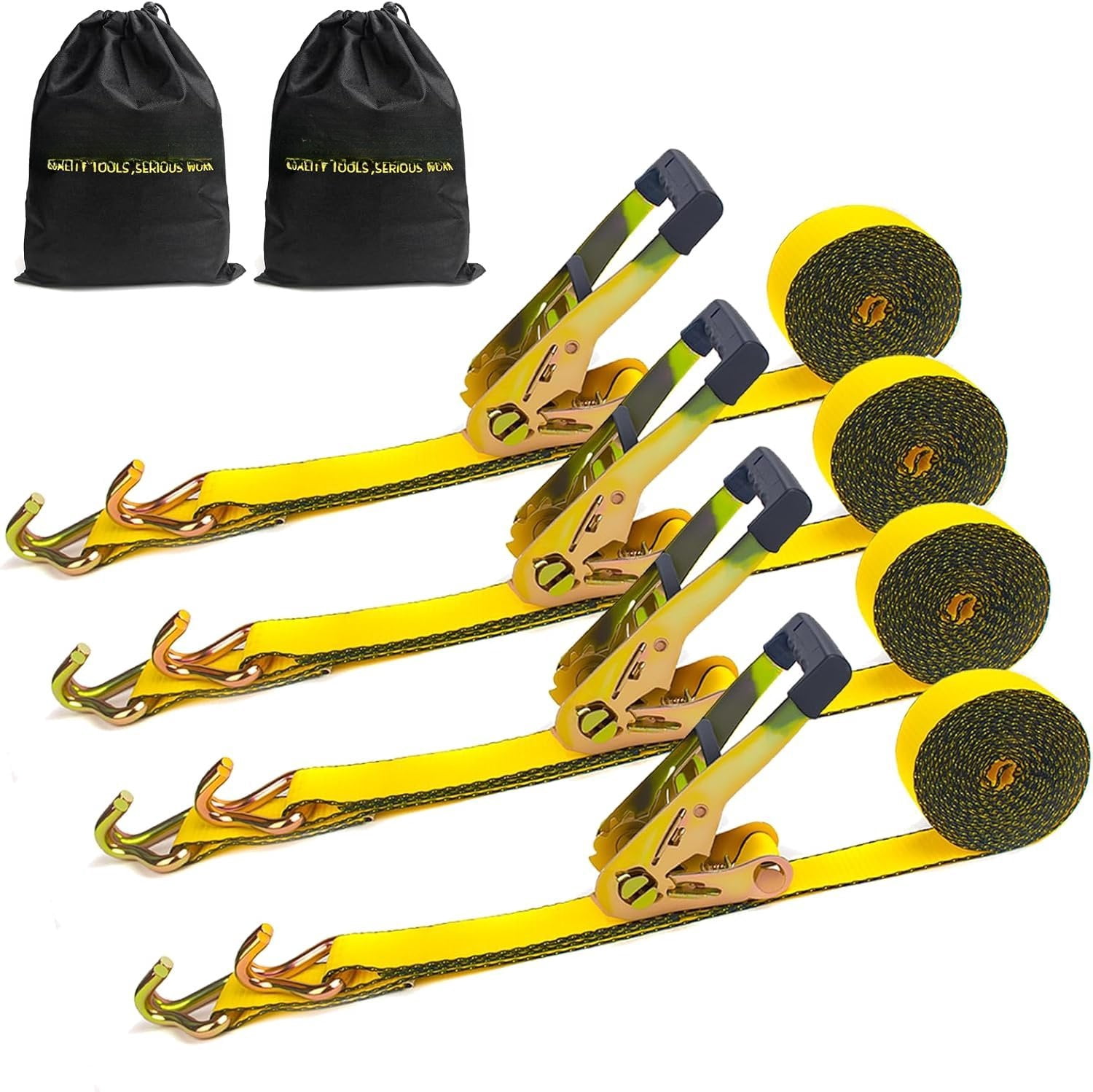 2 Inch Ratchet Straps, 15ft Tie Down Straps Ratchet with Double J Hook ...