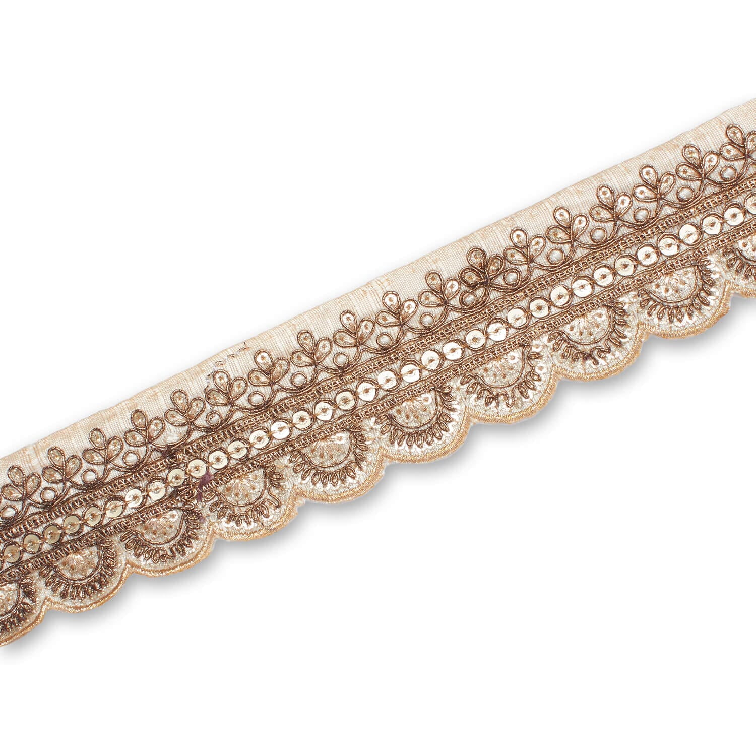 2 Inch Regal Gold Metallic Sequined Cording On Plain Woven Trim By The ...