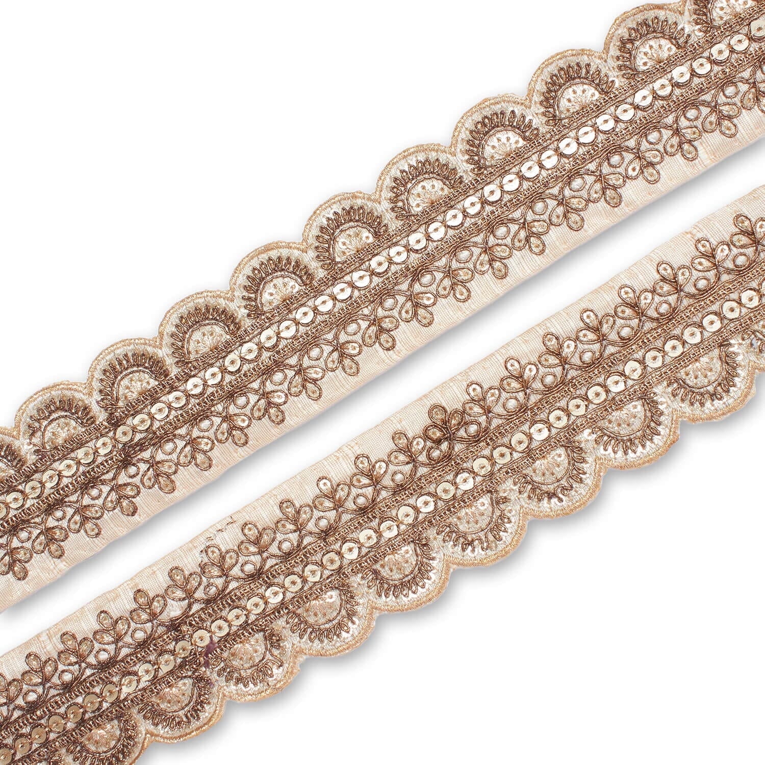 2 Inch Regal Gold Metallic Sequined Cording On Plain Woven Trim By The ...