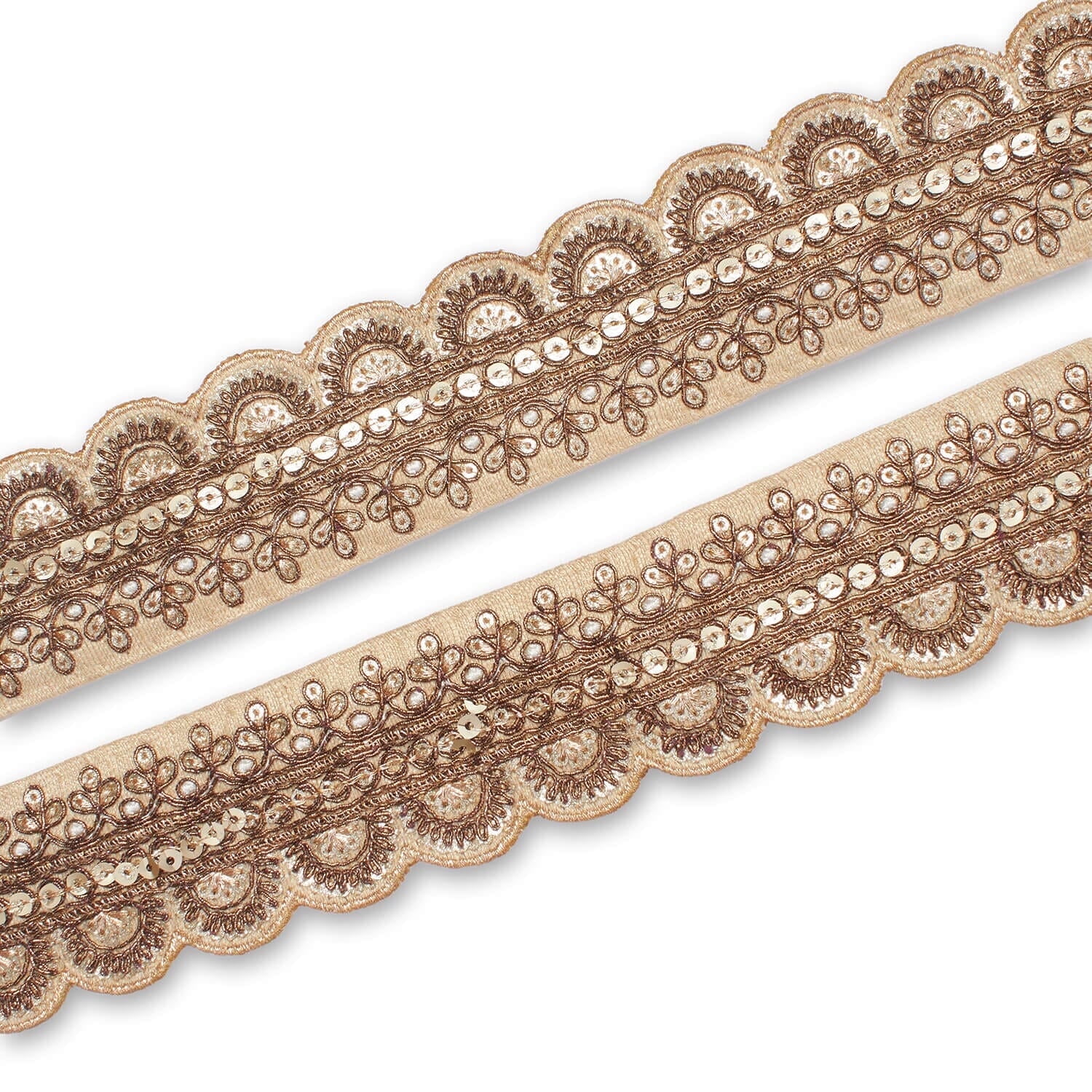 2 Inch Regal Gold Metallic Sequined Cording On Plain Woven Trim By The ...