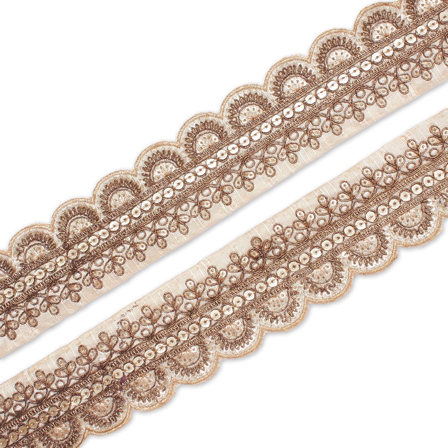 2 Inch Regal Gold Metallic Sequined Cording On Plain Woven Trim By The ...