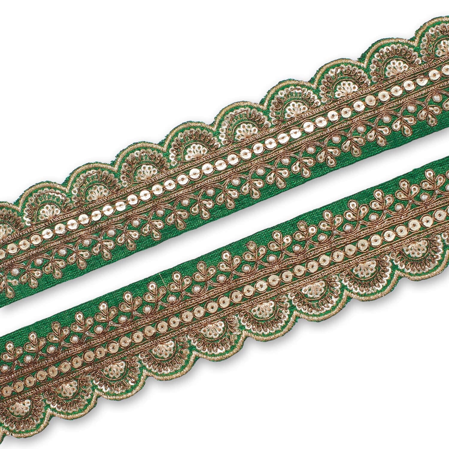 2 Inch Regal Gold Metallic Sequined Cording On Plain Woven Trim By The ...