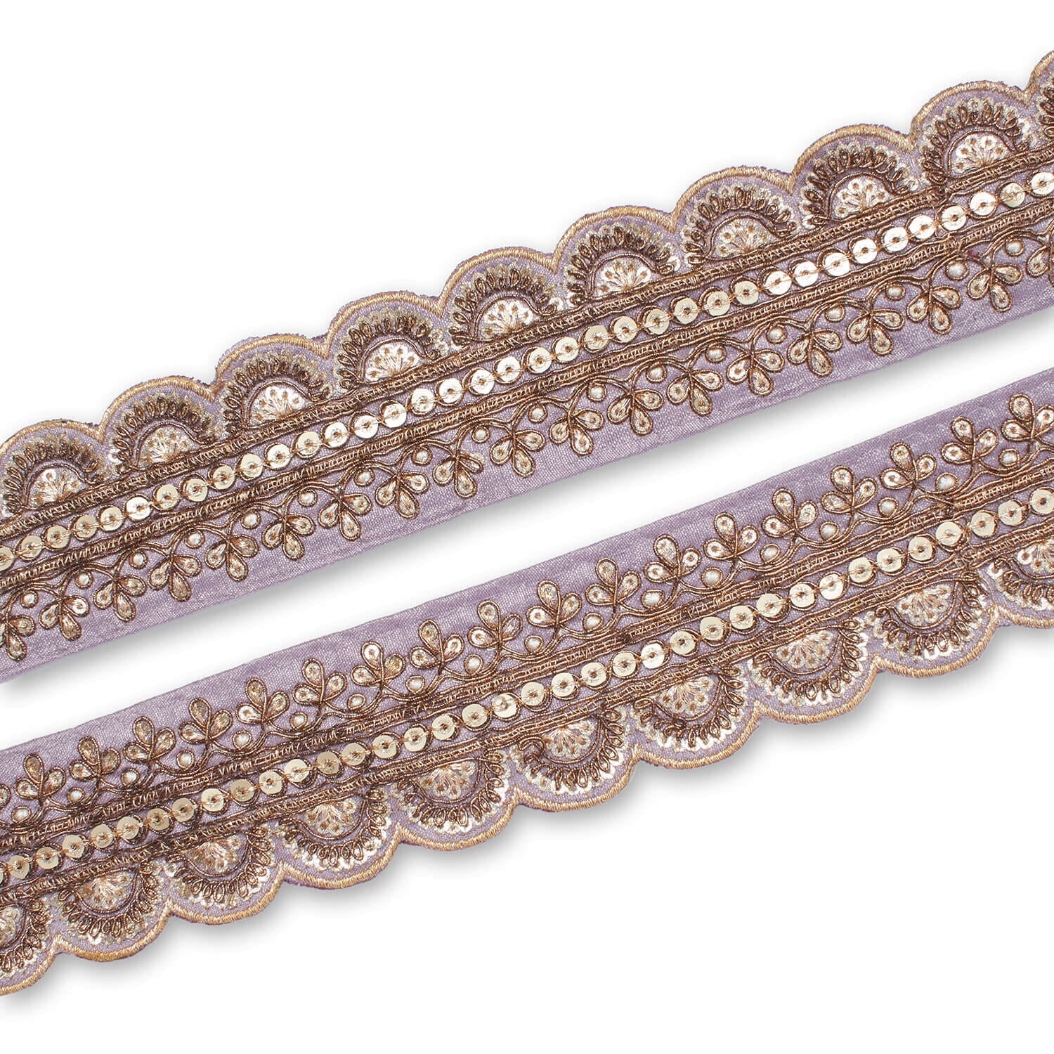 2 Inch Regal Gold Metallic Sequined Cording On Plain Woven Trim By The ...