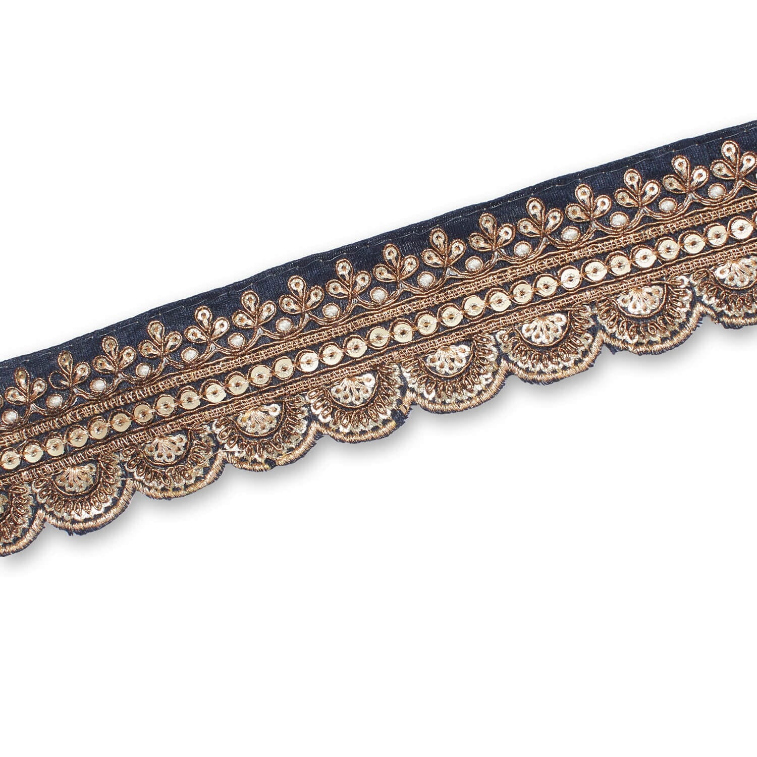 2 Inch Regal Gold Metallic Sequined Cording On Plain Woven Trim By The ...