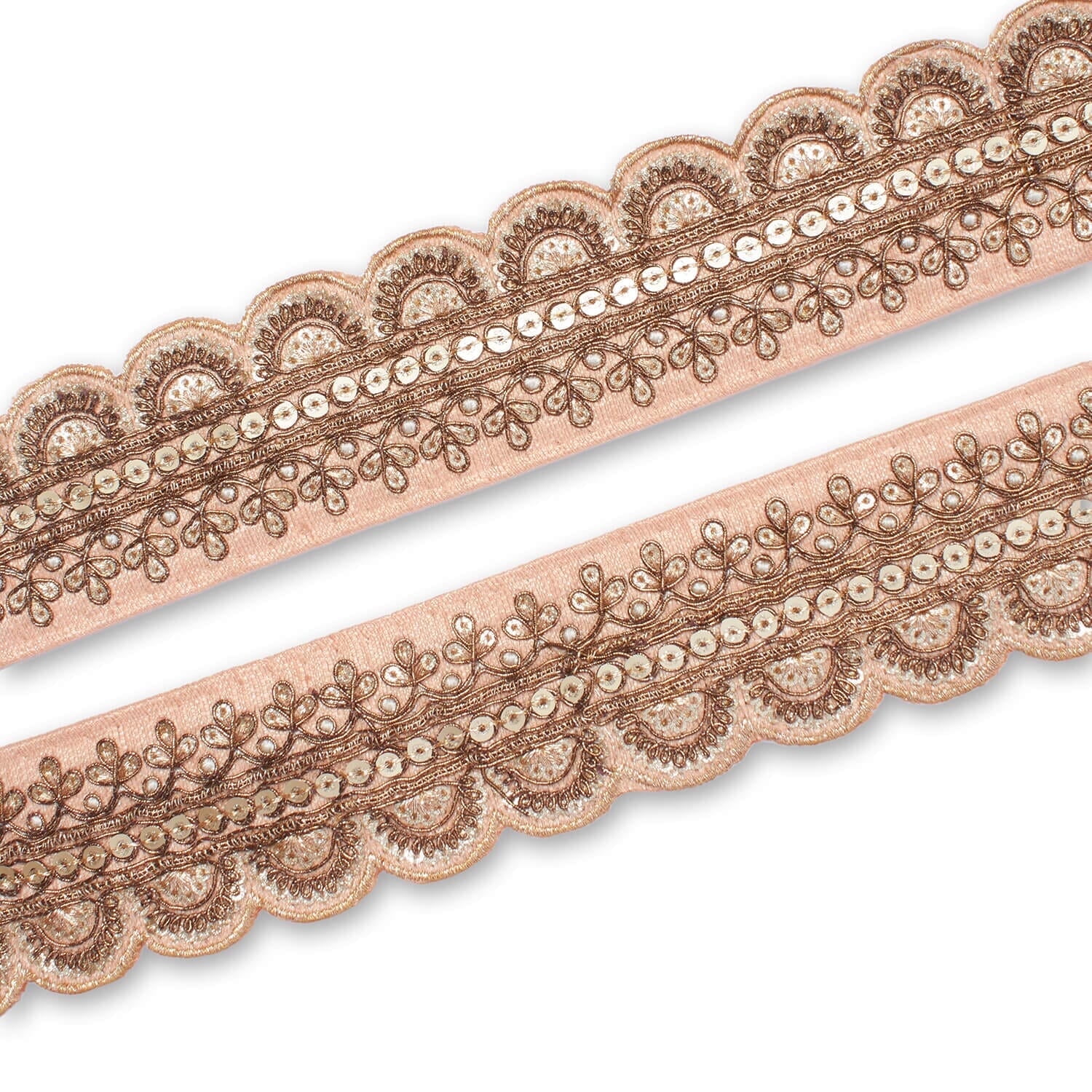 2 Inch Regal Gold Metallic Sequined Cording On Plain Woven Trim By The ...