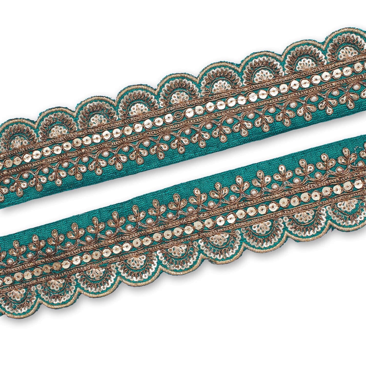 2 Inch Regal Gold Metallic Sequined Cording On Plain Woven Trim By The ...