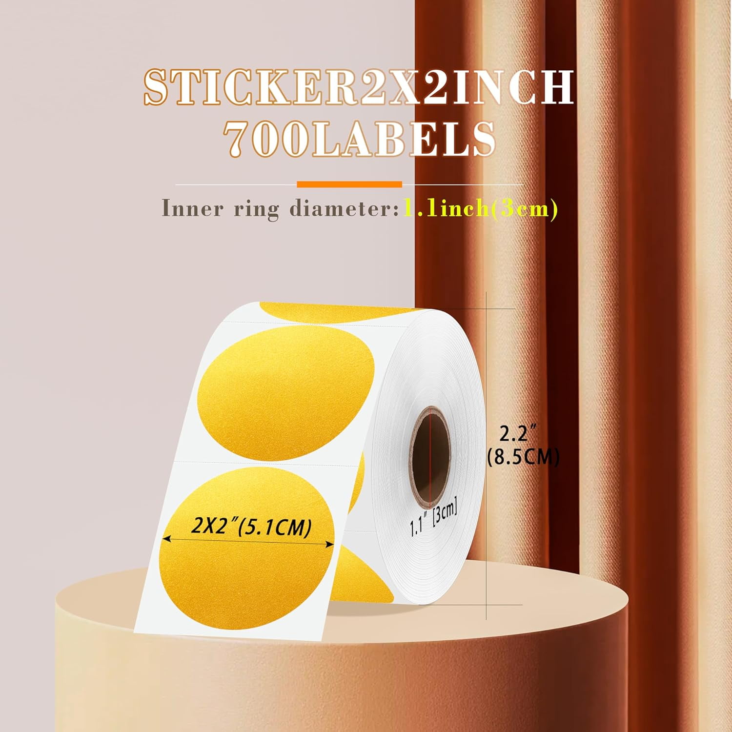 2-Inch Round Direct Thermal Sticker Labels, 700-Pack, Gold, Direct ...