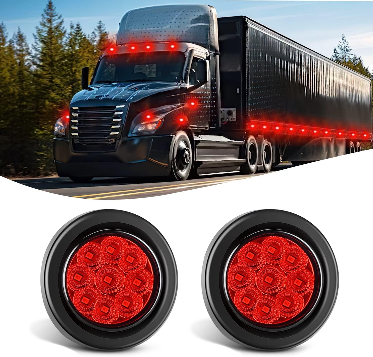 2 Inch Round Marker Light 2PCS Red 9LED LED Indicator Clearance Lights ...