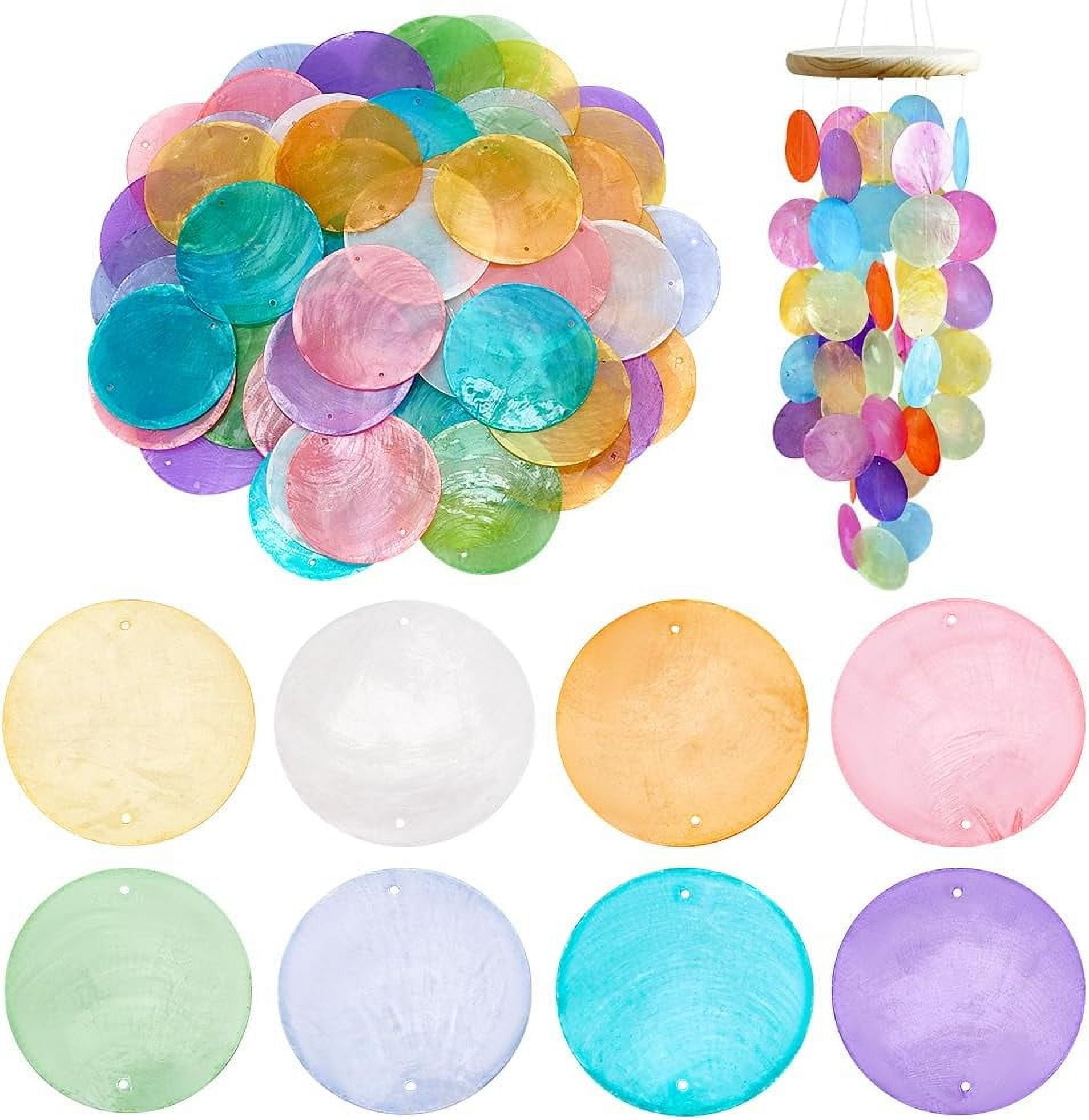 2 Inch Round Shells Pieces, 80pcs 8 Colors Round Slice Capiz Shell ...