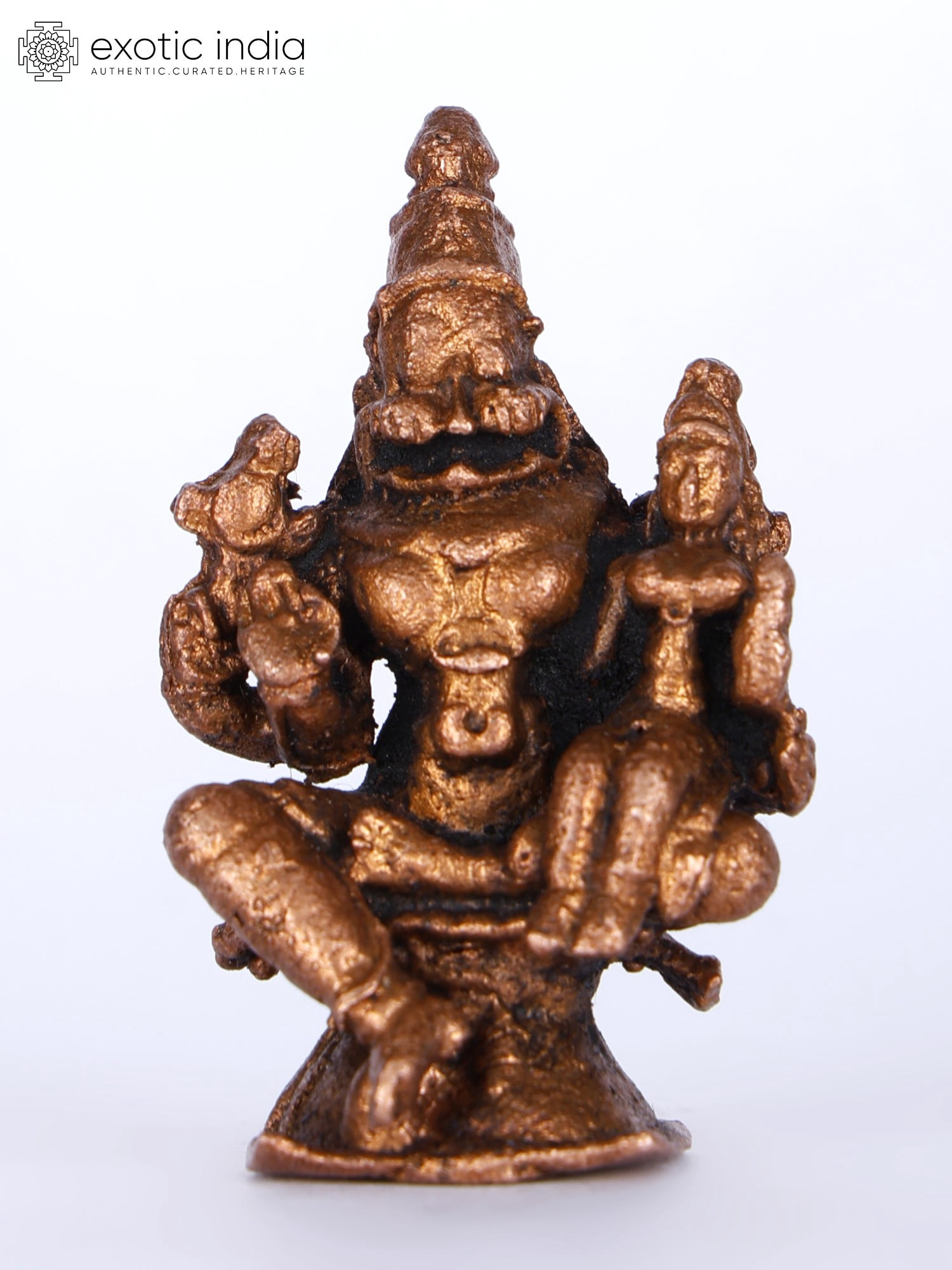 2 Inch Small Lord Narasimha Copper Statue Seated with Devi Lakshmi ...