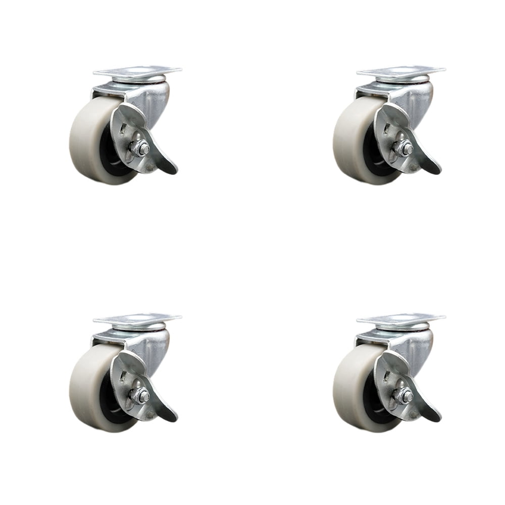 2 Inch Thermoplastic Wheel Top Plate Caster Set with Brakes Set of 4 ...