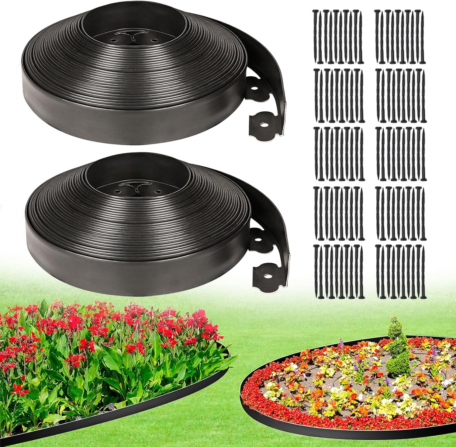 2 Inch Tall 100 FT Garden Edging Kit with 120pcs Spikes, Plastic Edging ...