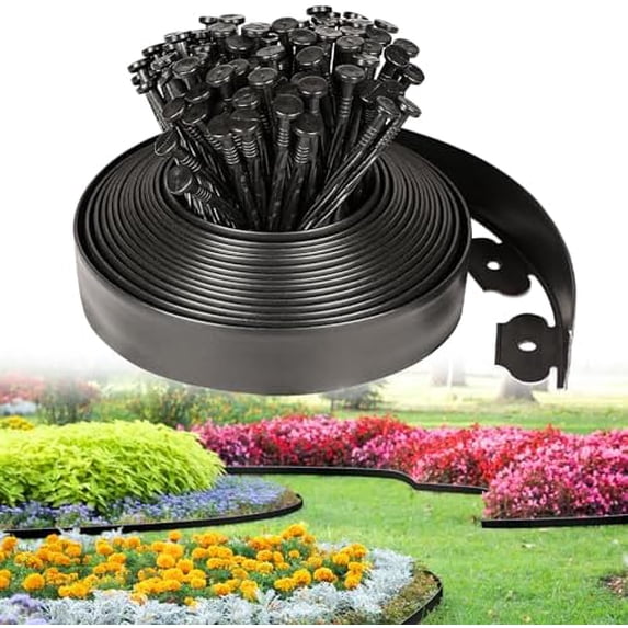 2 Inch Tall 33 FT Garden Edging Kit with 45pcs Spikes, Plastic Edging ...
