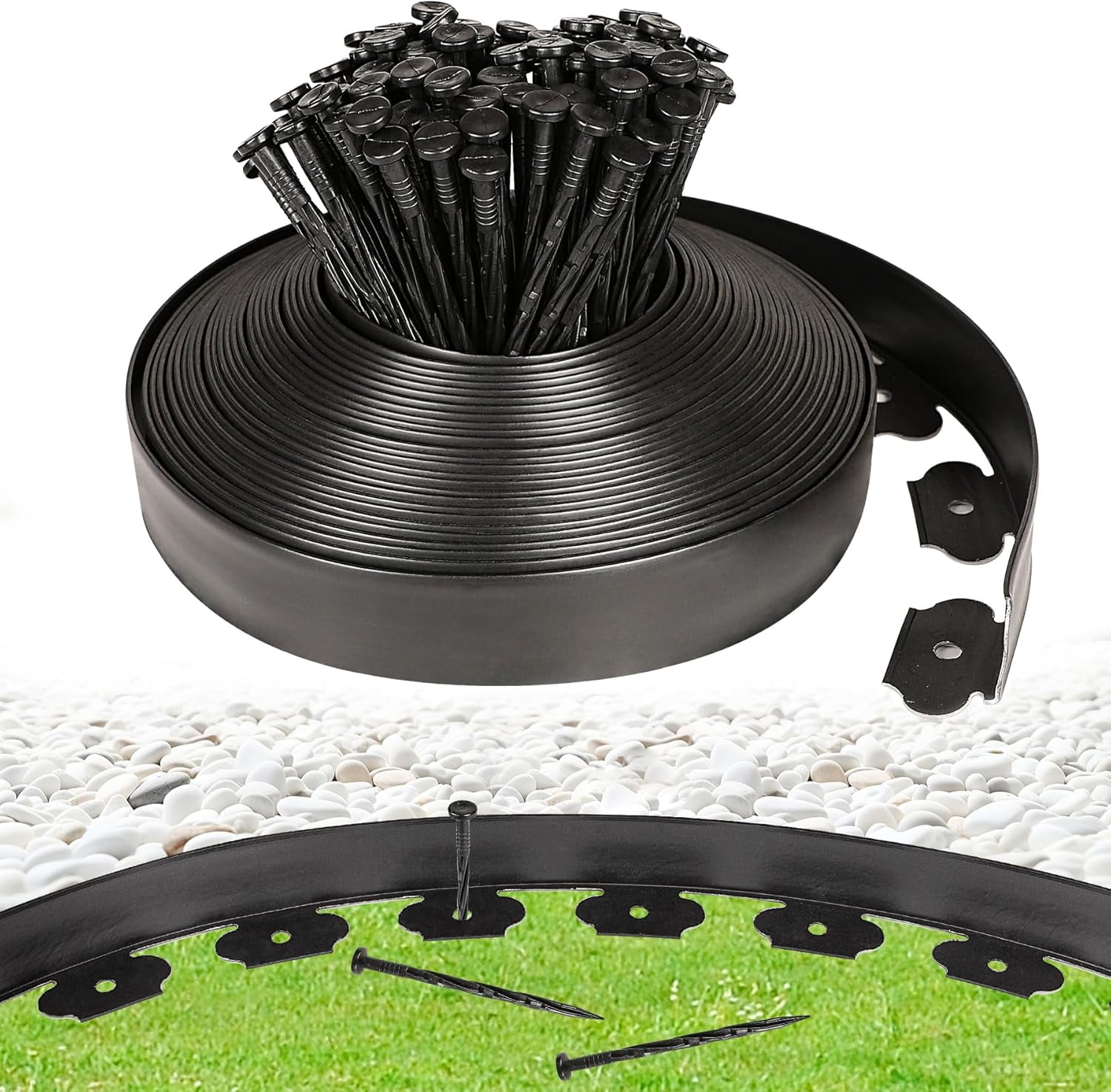2 Inch Tall 66 FT Garden Edging Kit with 90pcs Spikes, Plastic Edging ...