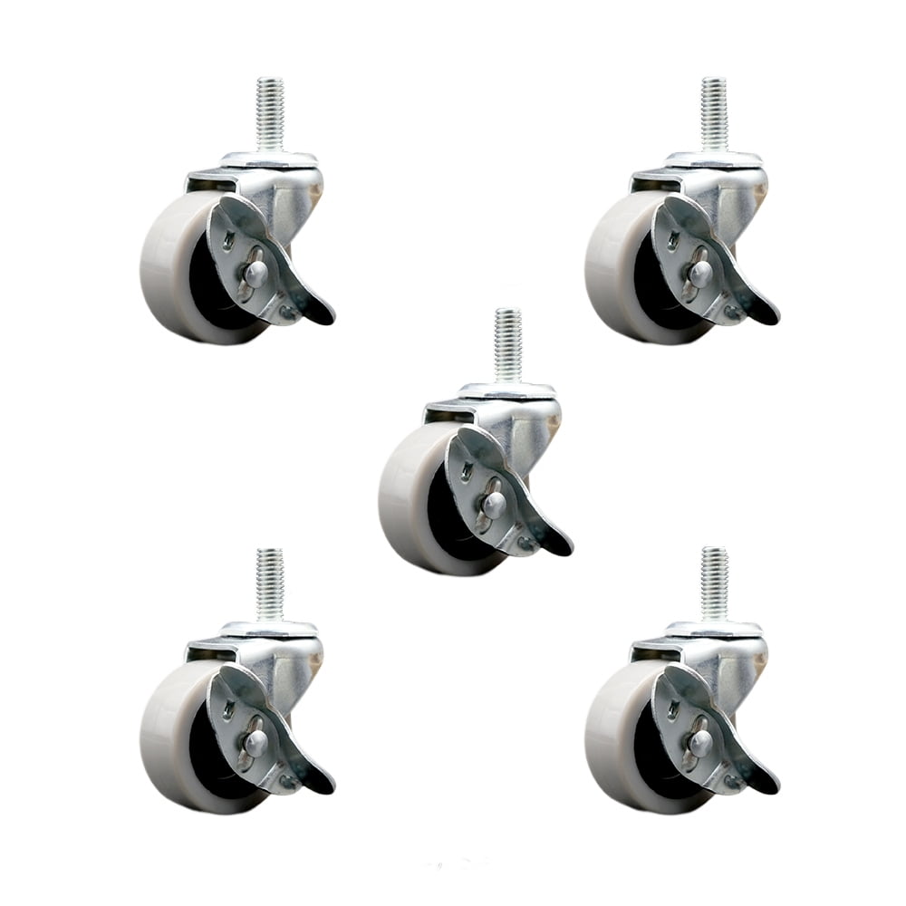 2 Inch Thermoplastic Wheel 1/2 Threaded Stem Caster Set with Brakes Set ...