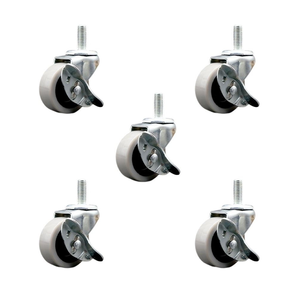 2 Inch Thermoplastic Wheel 10mm Threaded Stem Caster Set with Brakes ...