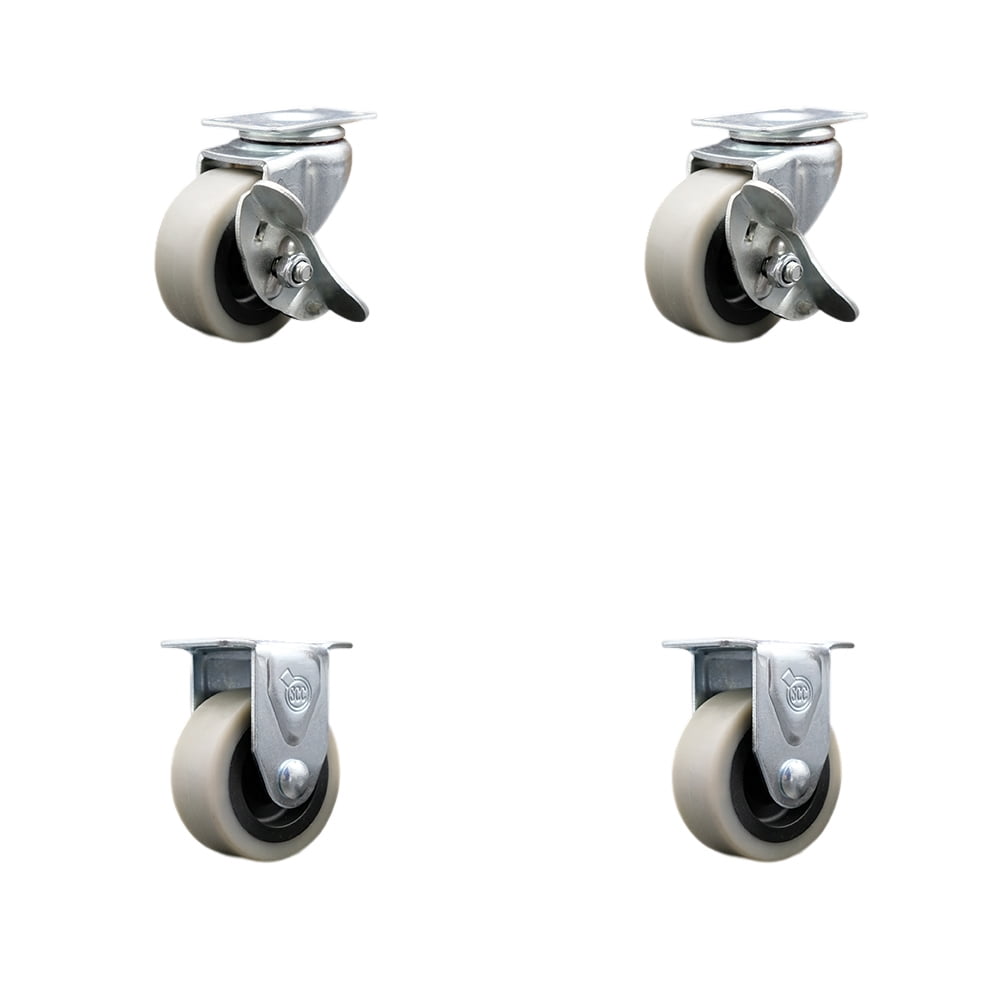 2 Inch Thermoplastic Wheel Top Plate Caster Set with 2 Brakes 2 Rigid ...