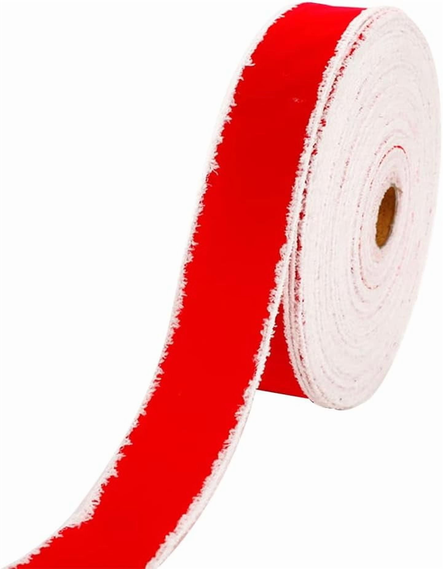 2 Inch Velvet Christmas Ribbon Wired Red Ribbon with White Fuzzy Edge ...