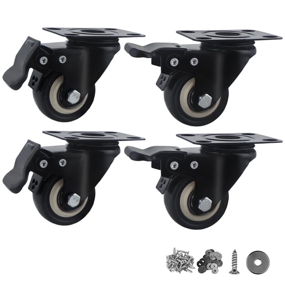 2 Inch Wheel Casters,Set of 4 Heavy Duty Casters,with Brake,No Noise ...