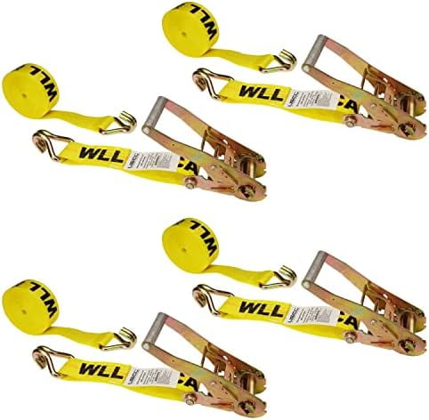 2 Inch Wide x 24 Foot Long Ratchet Strap with Wire Hooks, Yellow ...