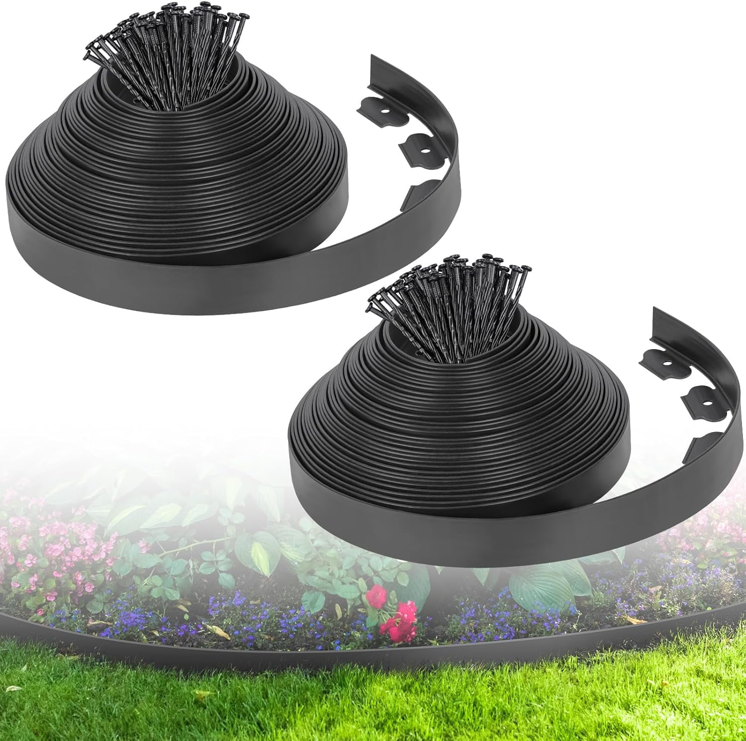 2 Inch x 100FT Landscape Edging Border with 150 Stakes, Plastic Edging ...