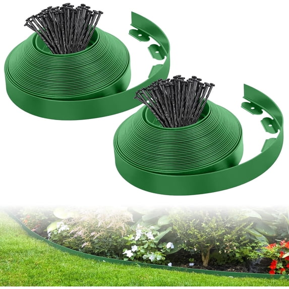 2-Inch x 66 FT Landscape Edging Border with 100 Spikes, Garden Edging ...