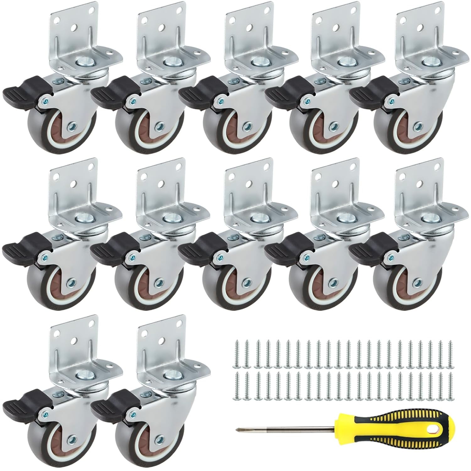 2 Inches Side Mount Caster Wheels Set of 12 L-Shaped Rubber Locking ...
