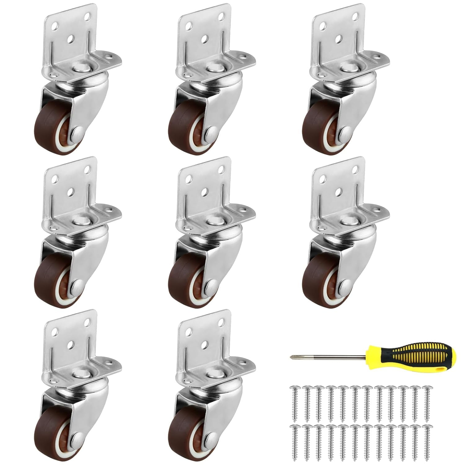 2 Inches Side Mount Caster Wheels Set of 8 L-Shaped Rubber Small Swivel ...