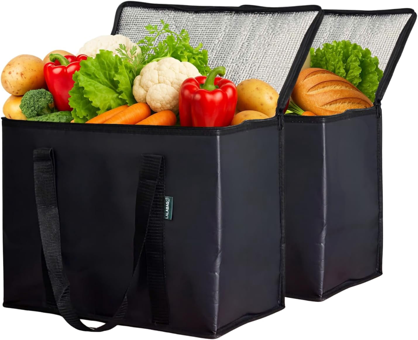 2- Insulated Grocery Bags - Large Cooler Tote for Cold & Hot , Stays ...