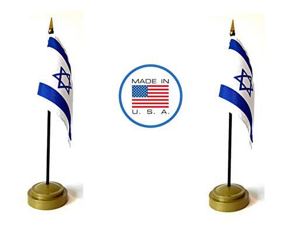 2 Israel Miniature Desk & Hand Waving Flags Set - Includes 2 Rayon 4"x6 ...