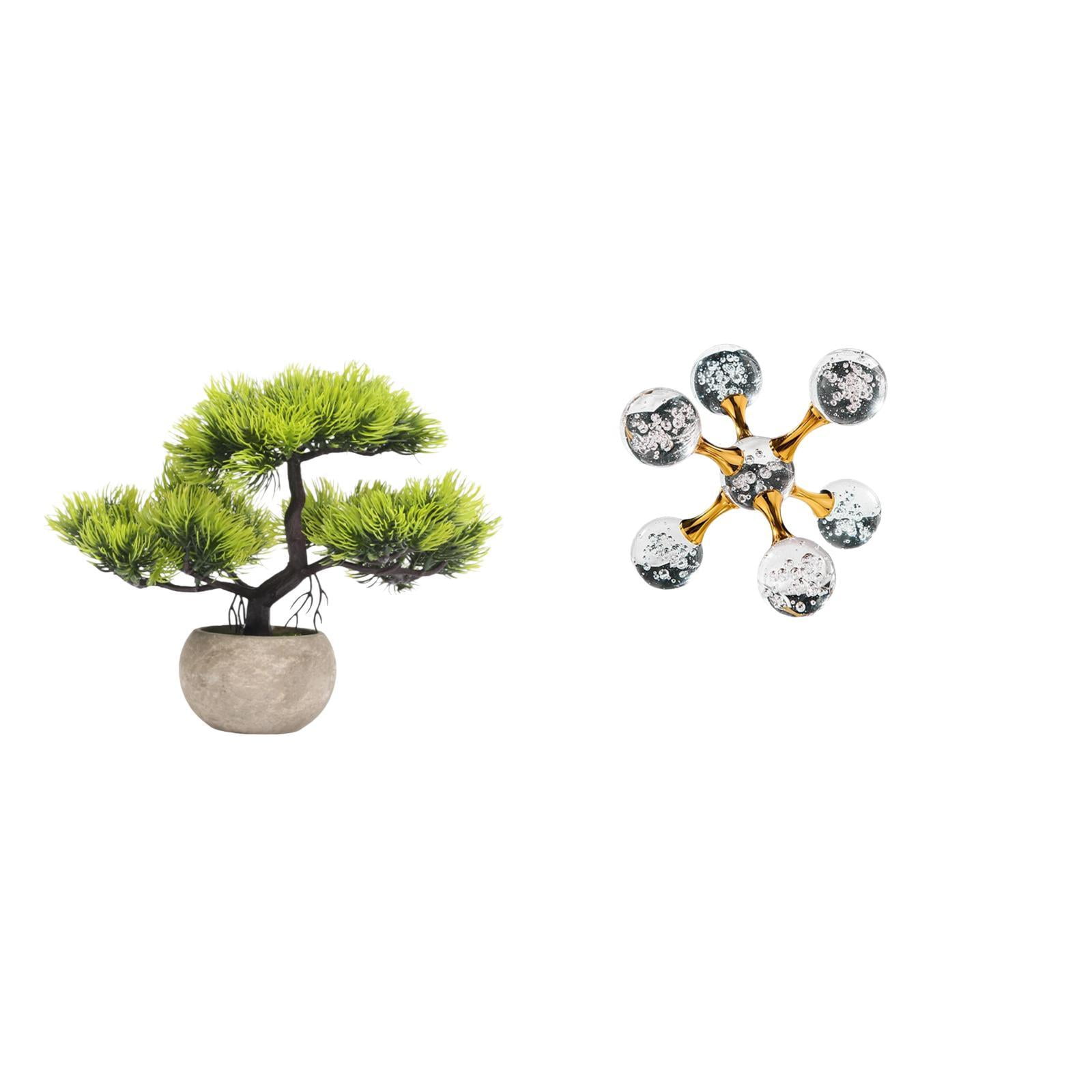 2 Items Artificial Bonsai Tree Modern Bubble Sphere Figurine Faux Plant ...